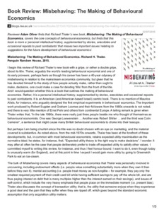 Book review: misbehaving: the making of behavioural economics - LSE Research Online